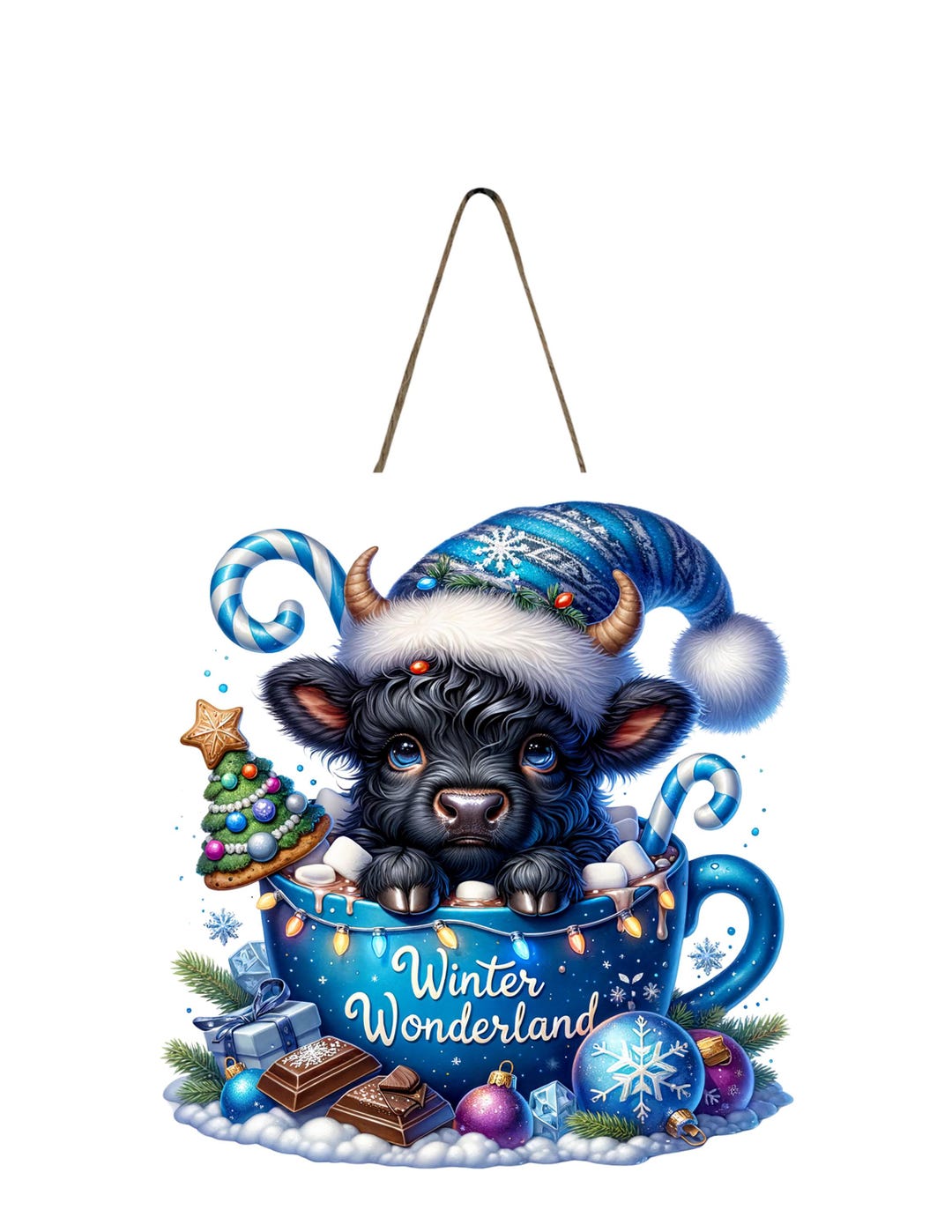 Winter Wonderland Highland Cow Hot Cocoa Printed Handmade Wood ...