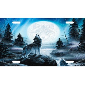 Wolf Howl at the Moon Aluminum Front License Plate and Car Coaster Set ...