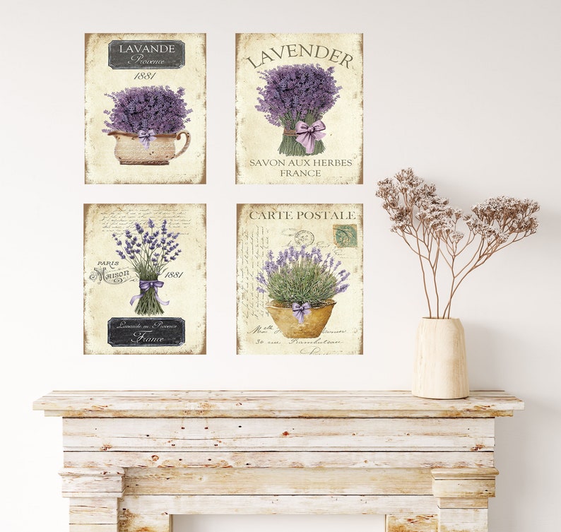 Set of 4 8x10 Vintage French Lavender Canvas Prints - Etsy