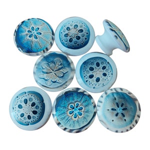 Blue Sand Dollars Cabinet and Drawer Knobs, Set of 8 Coastal Watercolor Drawer Knobs and Pulls ...