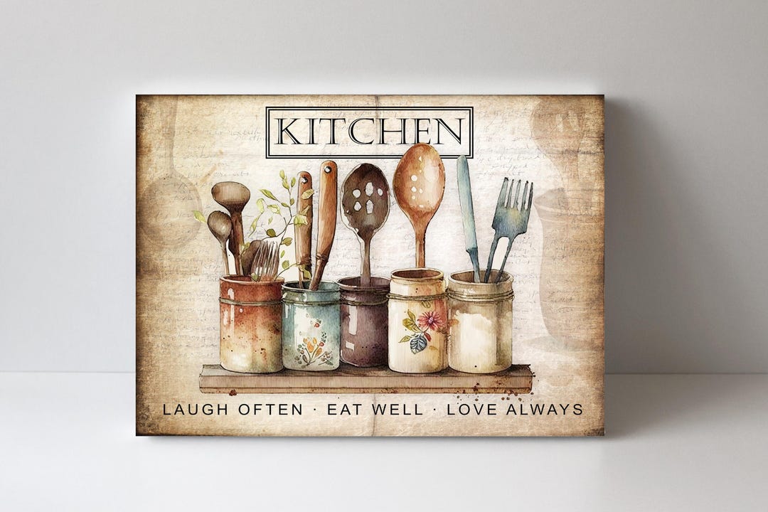 20x16 Kitchen Laugh Often, Eat Well, Love Always Wall Art Canvas Print ...