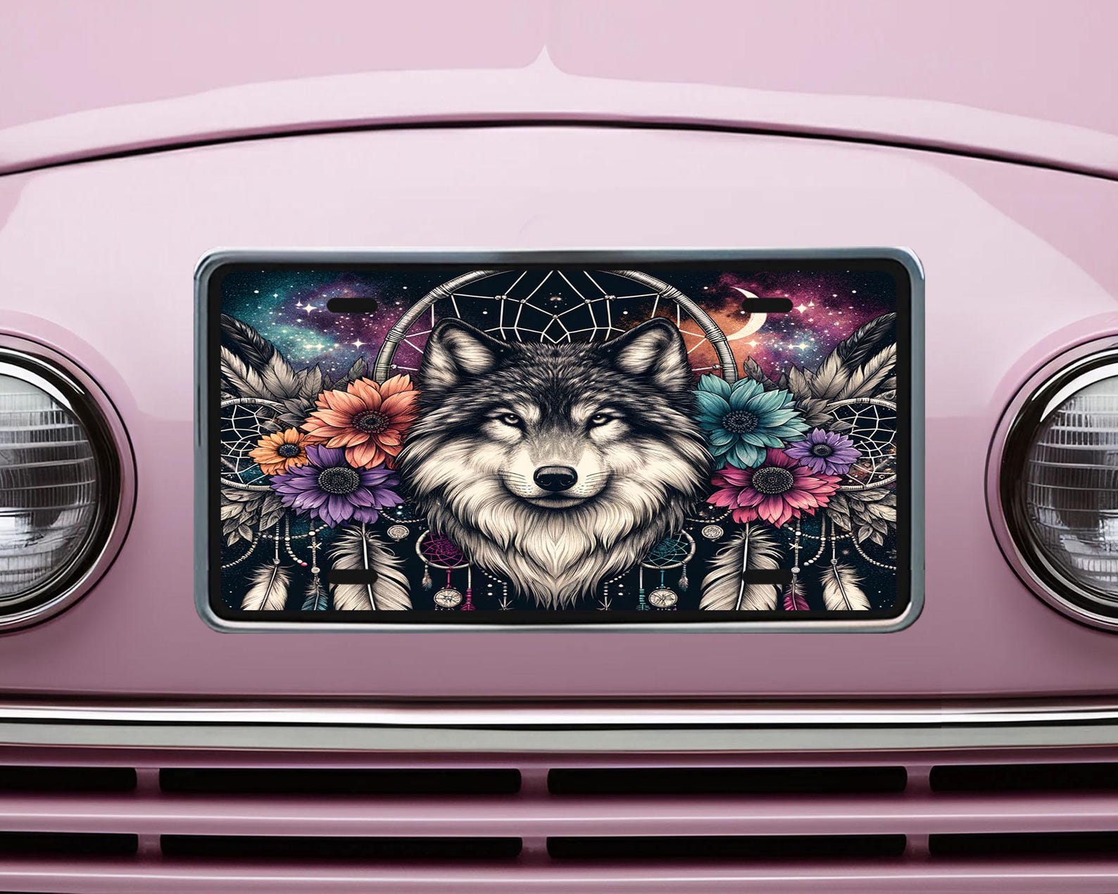 Dreamcatcher Wolf Vanity Decorative Front License Plate Cute Car ...