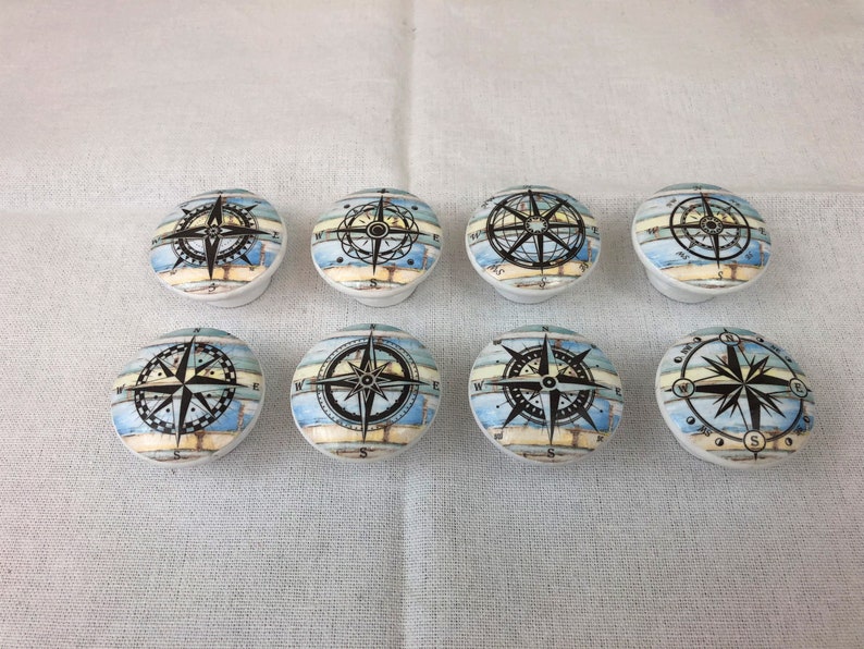 Set of 8 Blue and Yellow Weathered Wood Compass Nautical - Etsy