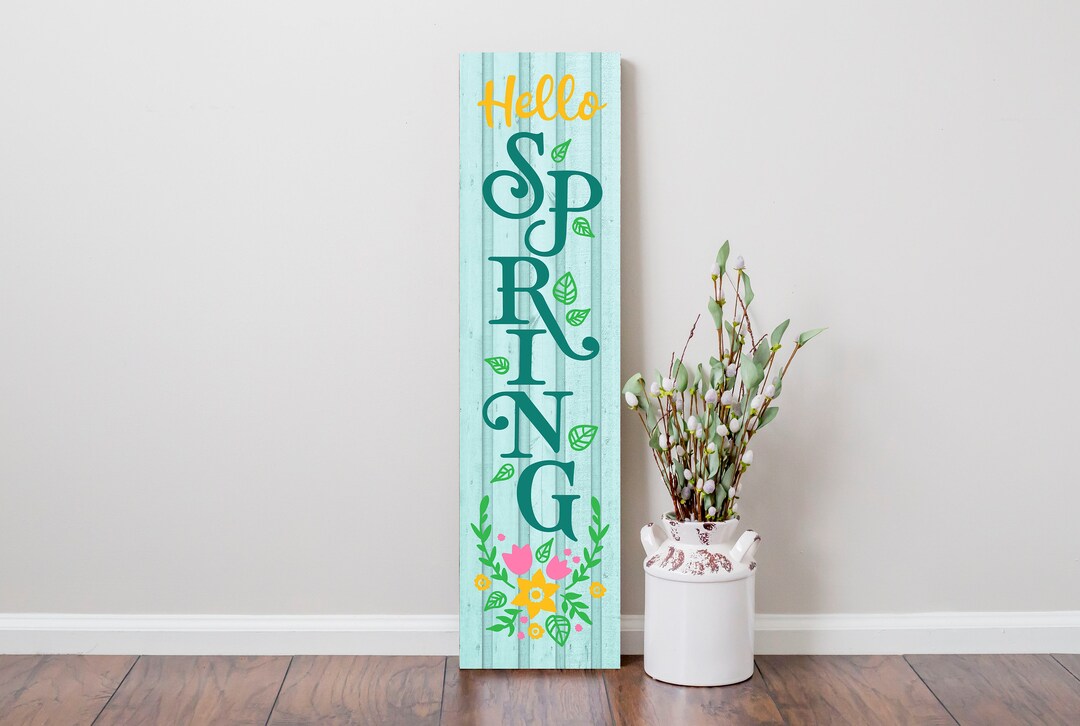 24 Inch Hello Spring Vertical Wood Print Sign - Etsy