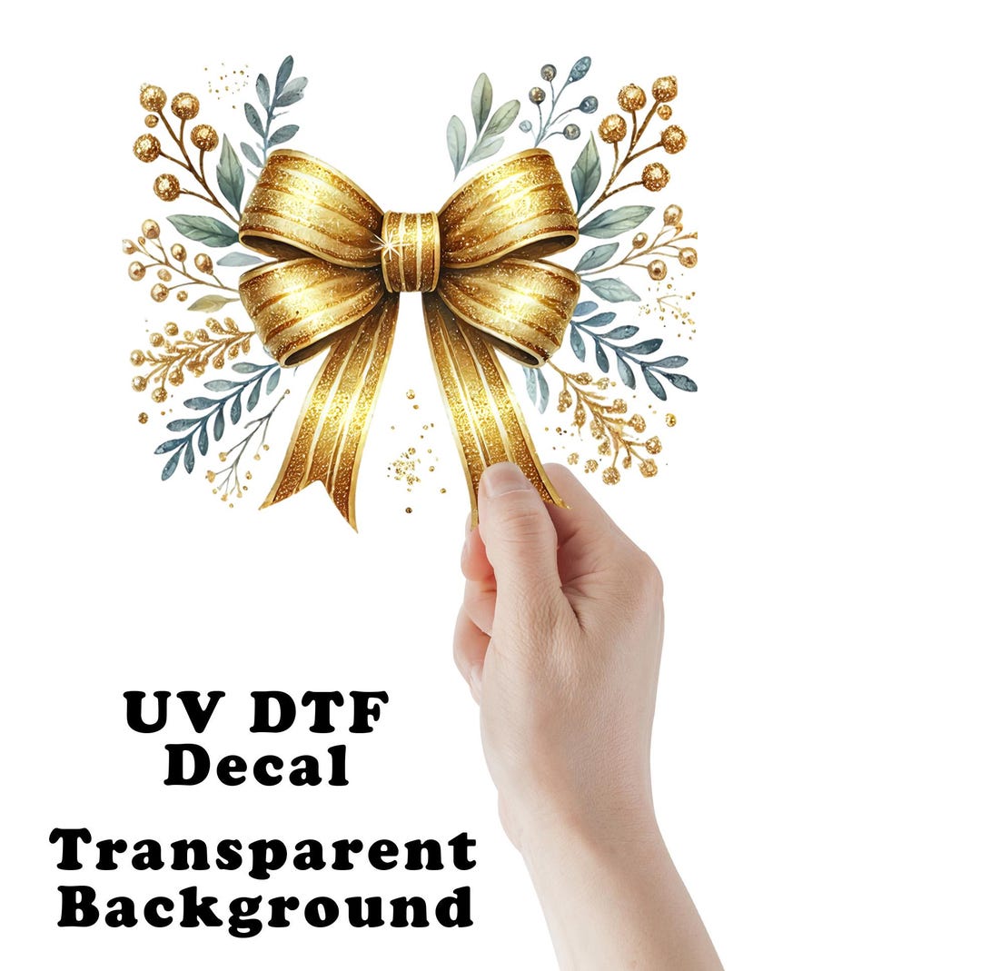Gold Christmas Bow UV DTF Transparent Decal / Sticker - Etsy