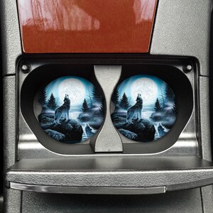 Wolf Howl at the Moon Aluminum Front License Plate and Car Coaster Set ...