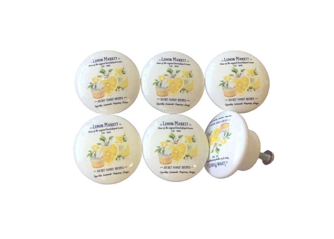 Cabinet Knobs, Set of 6 Lemon Market Yellow Wood Cabinet Knobs, Drawer Knobs and Pulls, Kitchen ...