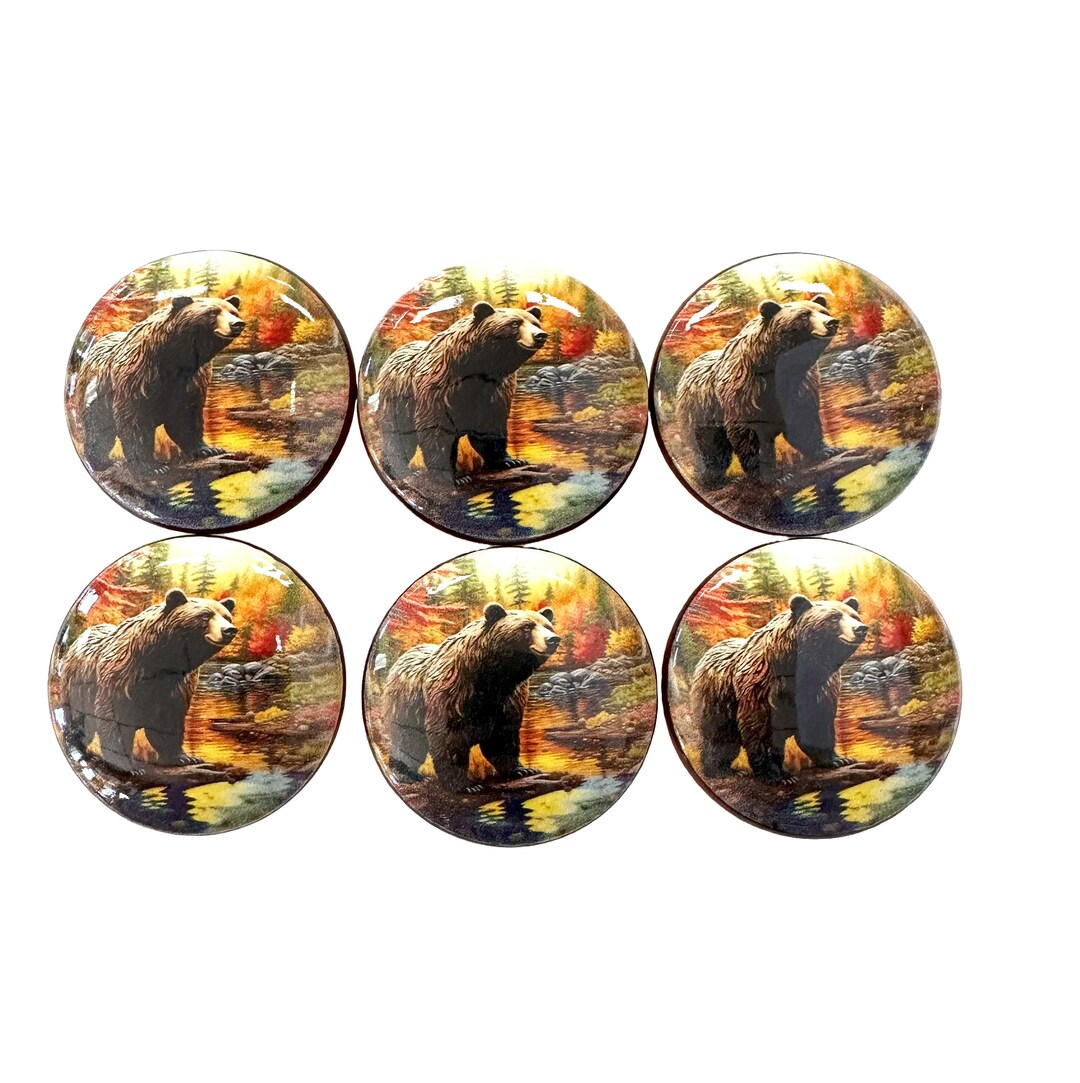 Cabinet Knobs, Set of 6 Grizzly Bear Wood Cabinet Knobs, Drawer Knobs ...