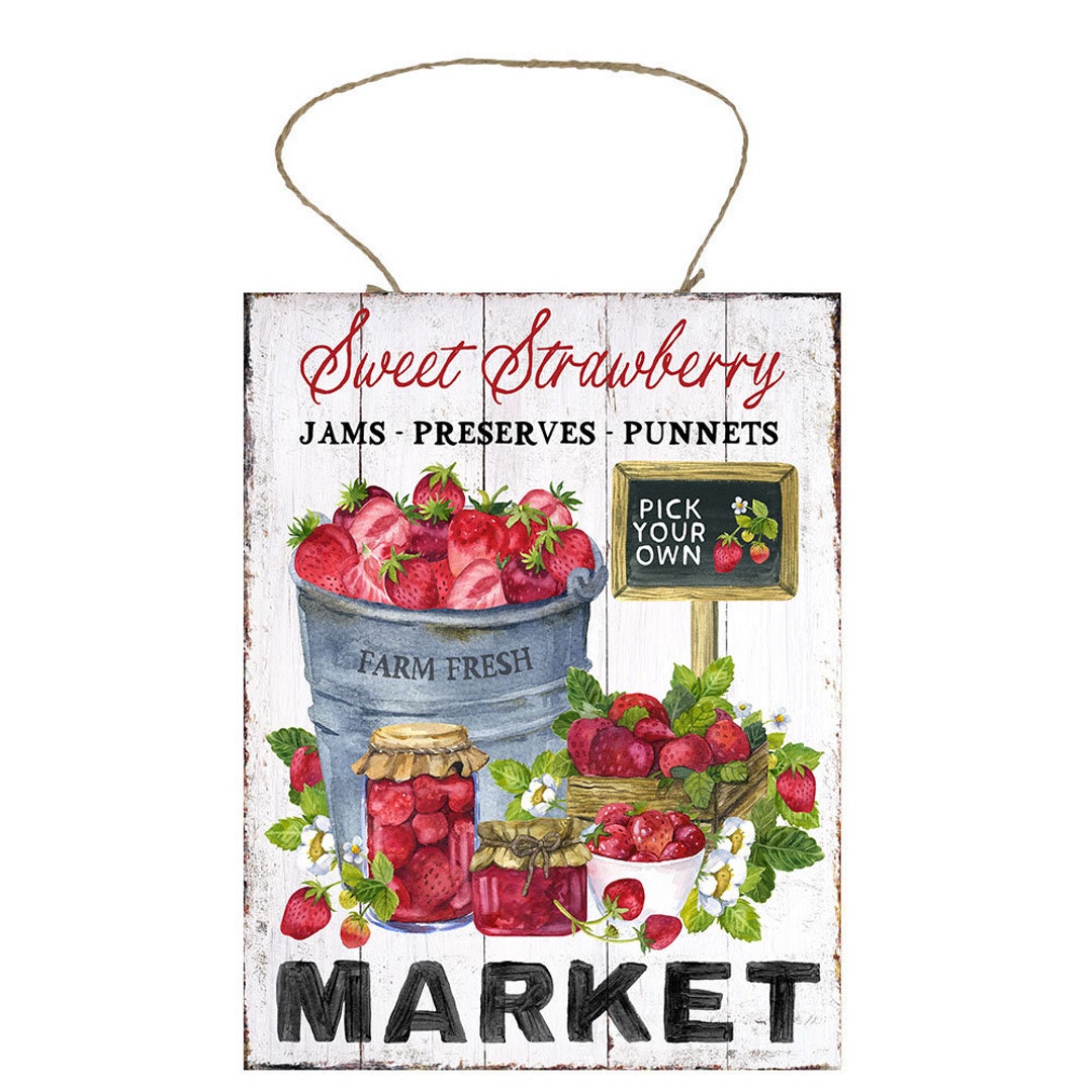 Strawberry Market Kitchen Farmhouse Decor Printed Handmade Wood Sign ...