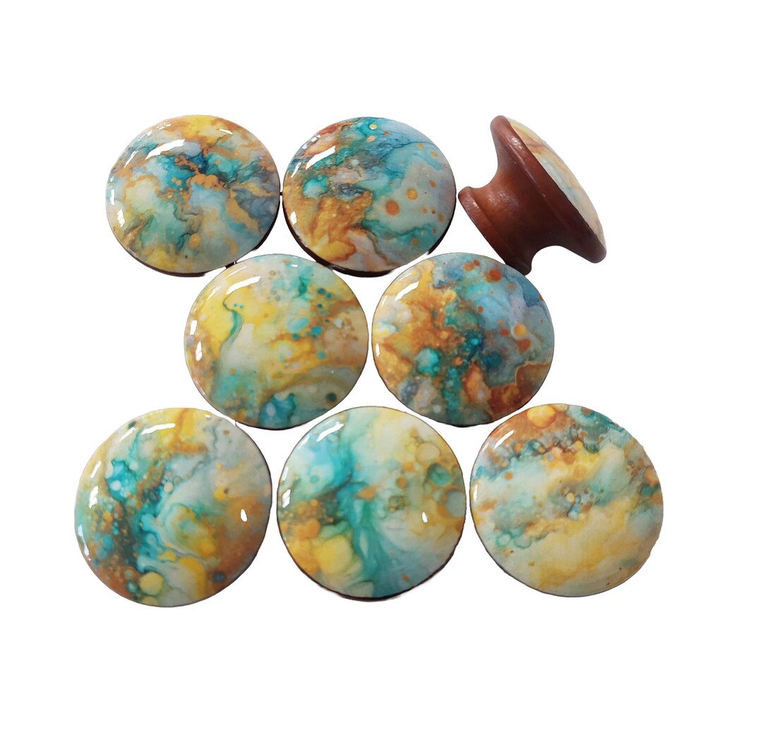 Aqua and Yellow Agate Cabinet and Drawer Knobs, Set of 8, Cabinet Knobs Drawer Knobs and Pulls ...
