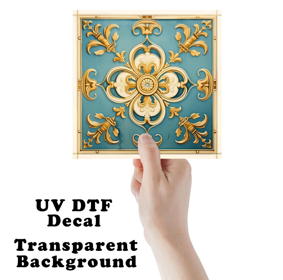 Turquoise Tile Motif UV DTF Transparent Decal / Sticker You Choose Size ...