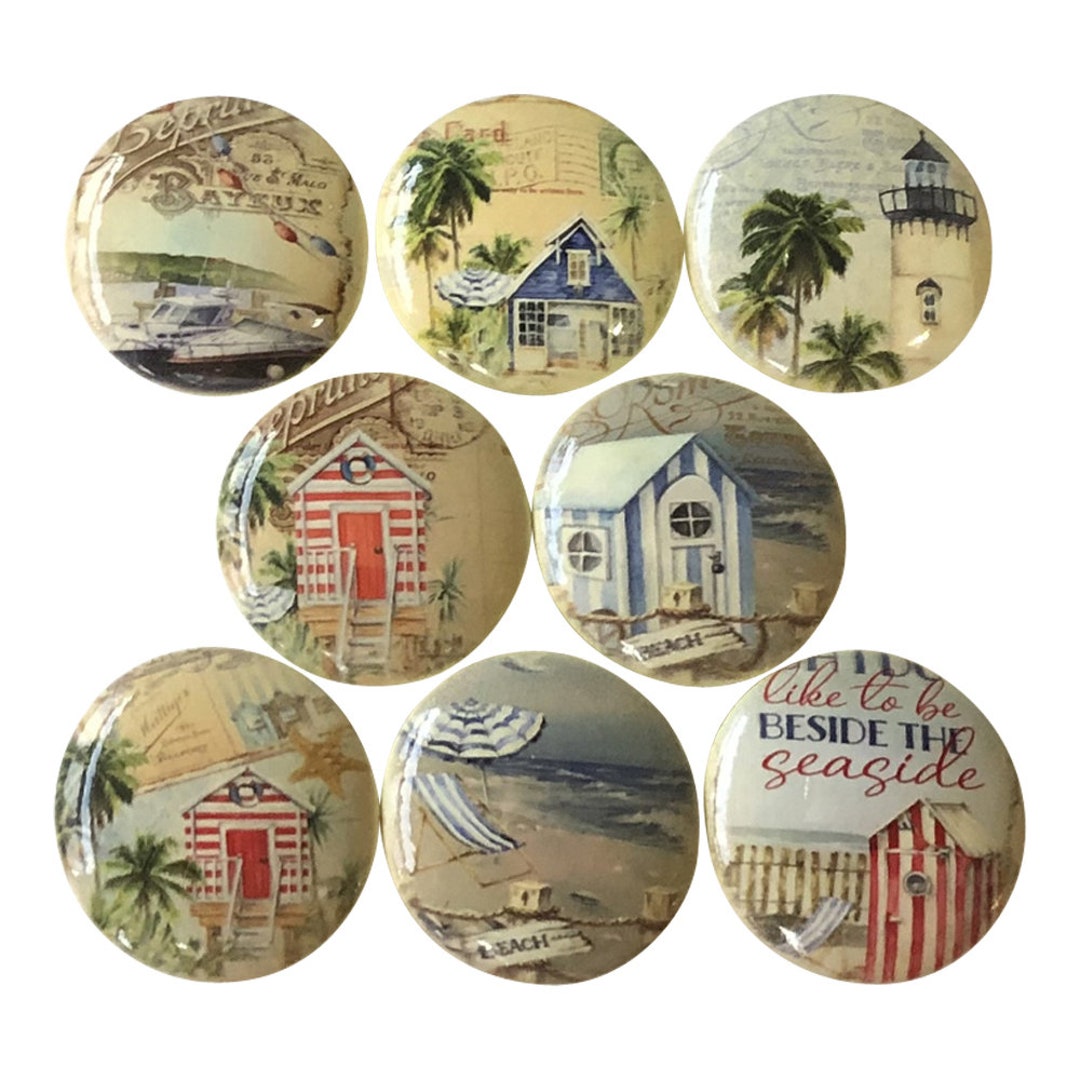 Set of 8 Coastal Breeze Wood Drawer Cabinet Knobs, Drawer Pulls and ...