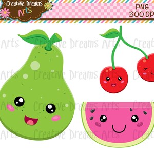 Kawaii Fruit Digital Clipart Instant Download - Etsy