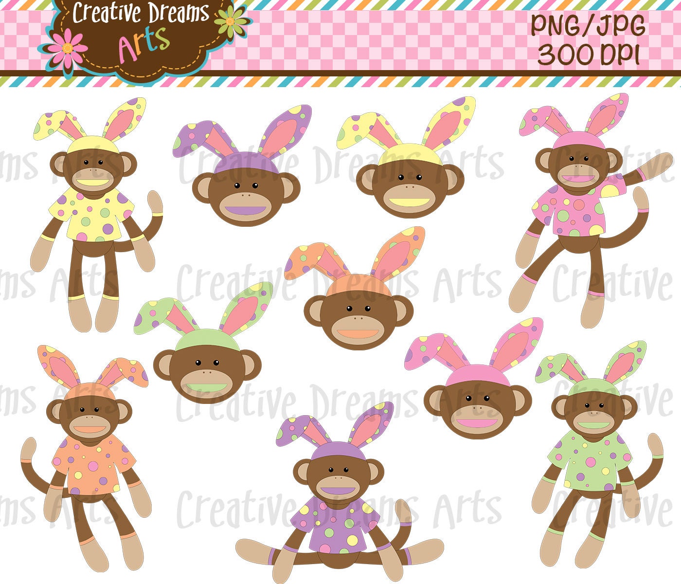40% Off Easter Sock Monkey Digital Clip Art Instant Download - Etsy