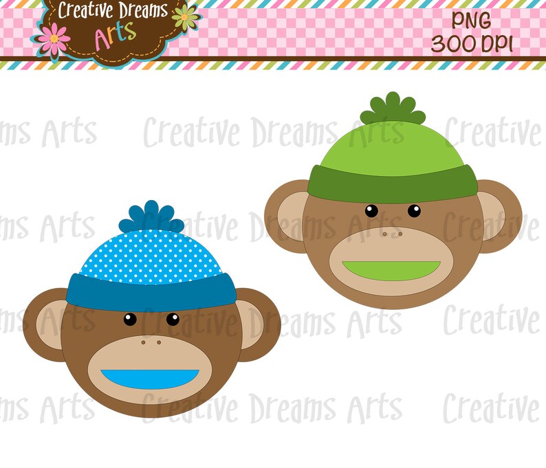 Sock Monkey Blue/green Digital Clip Art Instant Download | Etsy
