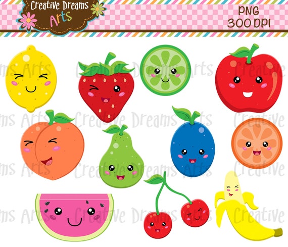 Kawaii Fruit Digital Clipart Instant download | Etsy