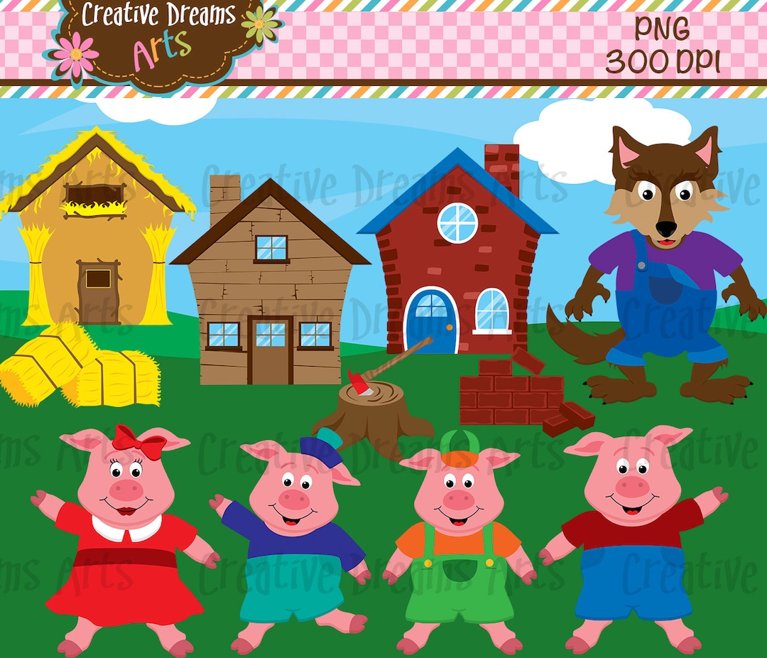 Three Little Pigs Digital Clip Art Instant Download - Etsy