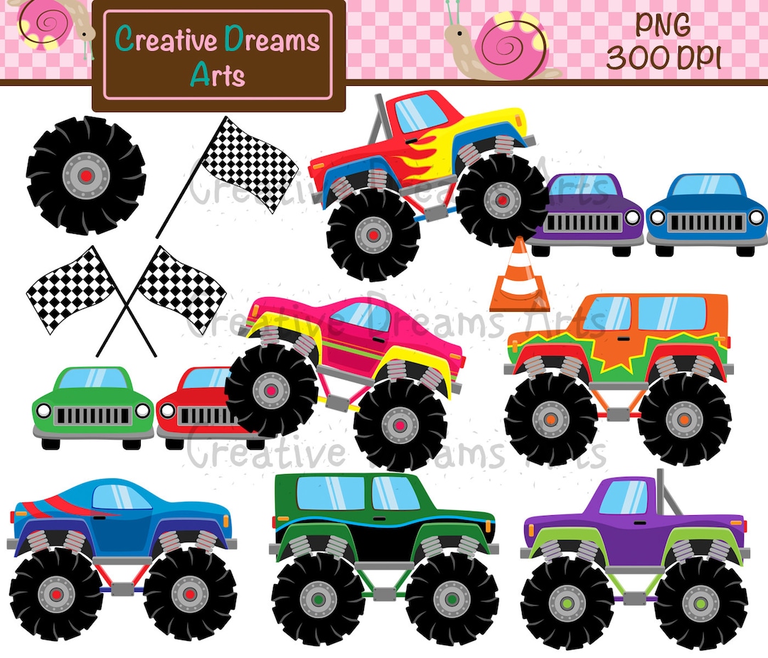 Monsters Trucks Digital Clip Art Instant Download - Etsy