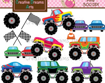 Monster Trucks Clip Art Set INSTANT DOWNLOAD Digital Clipart Racing Car ...