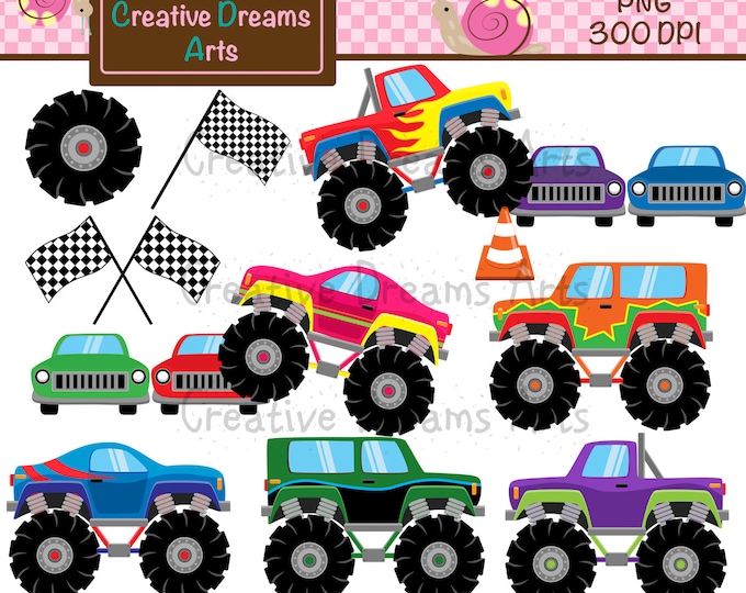 Monster Trucks Clipart - Trucks Clip Art, Pink, Blue, Fire, Red, Boys ...