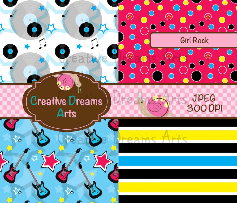 Girl Rock Digital Paper Pack Instant Download | Etsy