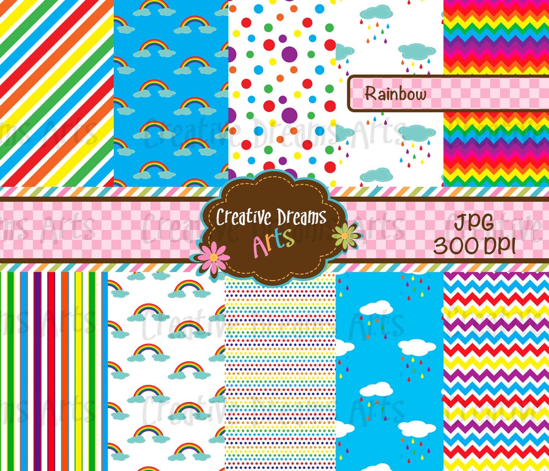 Rainbow Digital Paper Pack Instant Download - Etsy