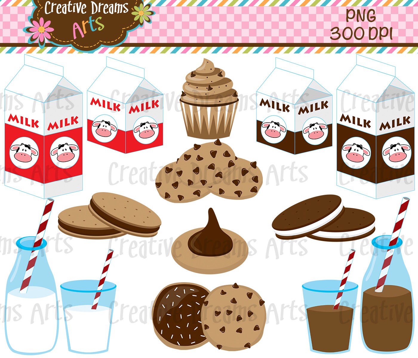 Milk & Cookies Clip Art Instant Download - Etsy