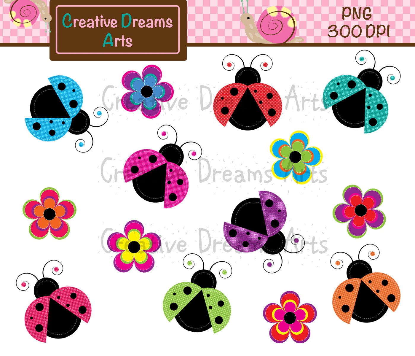 Spring Lady Bug Clipart Instant Download - Etsy