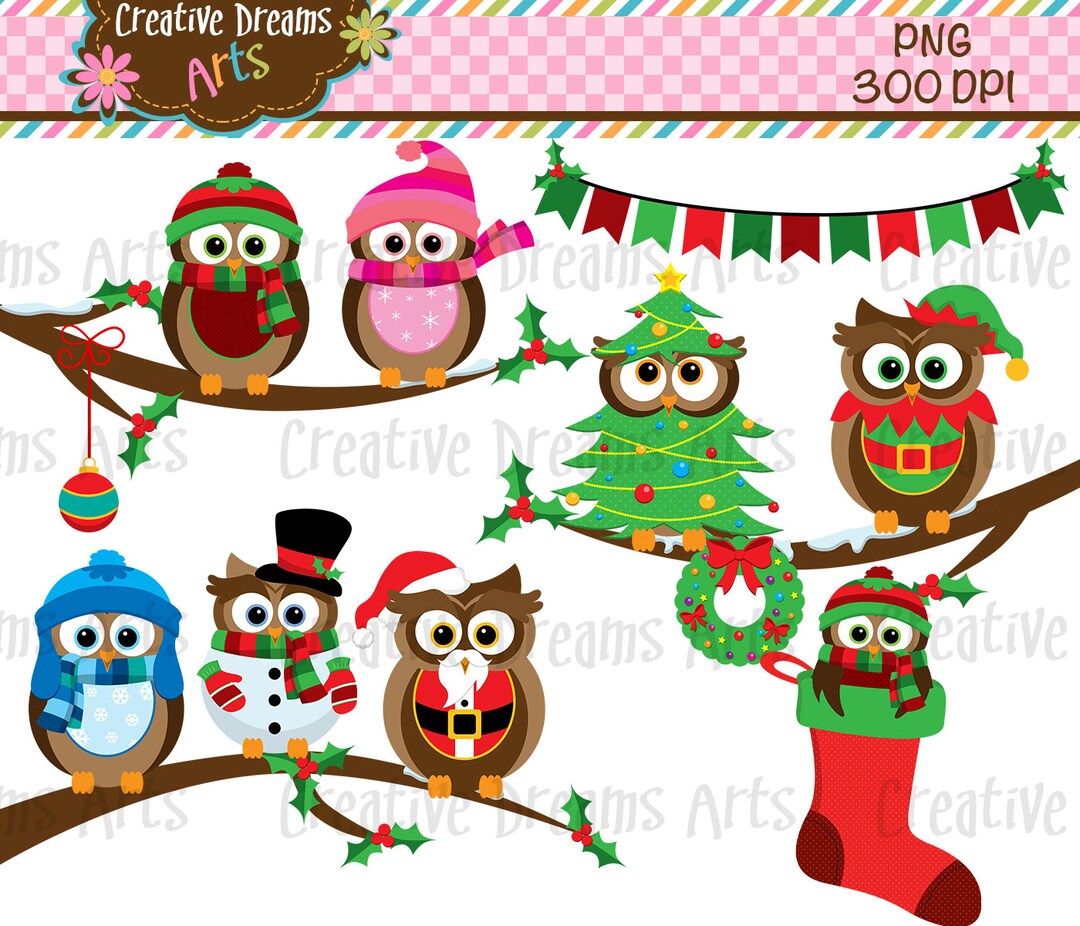 Christmas Owls Clipart Instant Download - Etsy