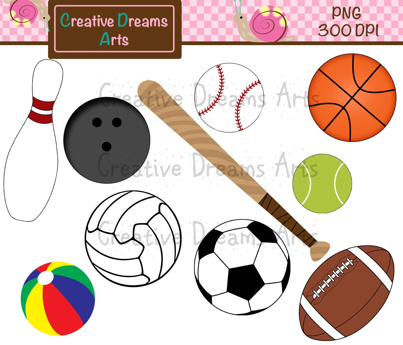 Fun and Sports Balls Digital Clipart Instant Download - Etsy