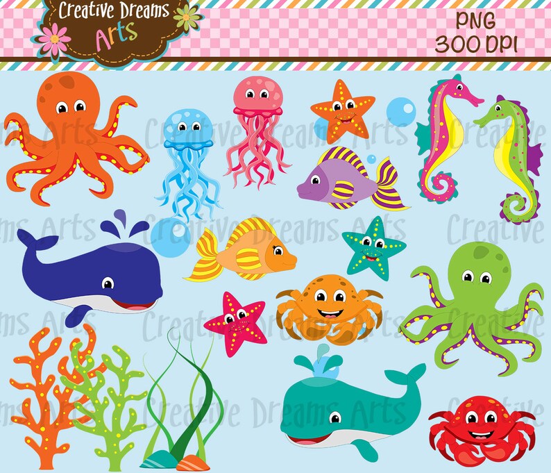 Sea Life Digital Clip Art Instant Download - Etsy