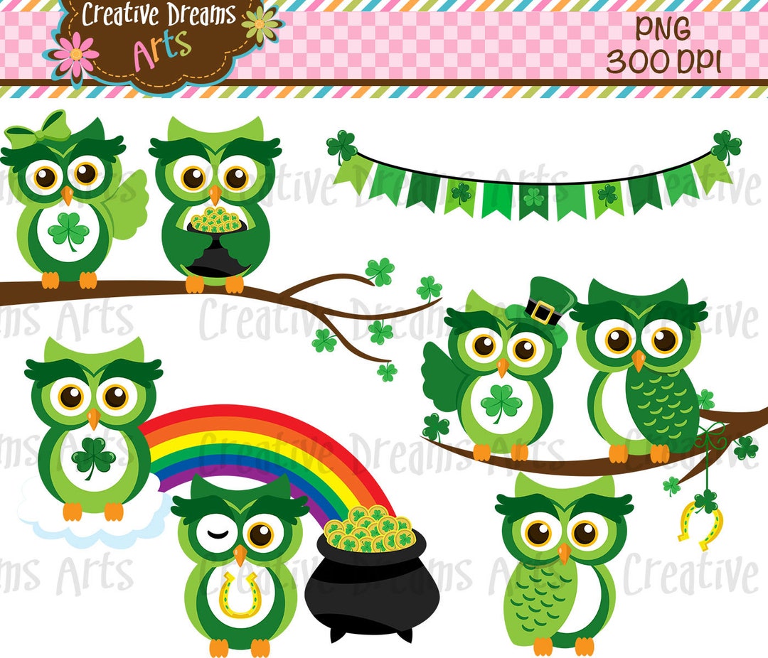 St Patricks Day Owls Clipart Instant Download - Etsy