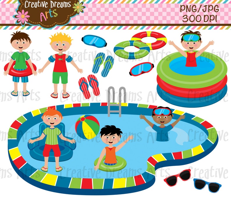 Boys Pool Party Digital Clip Art Instant Download | Etsy