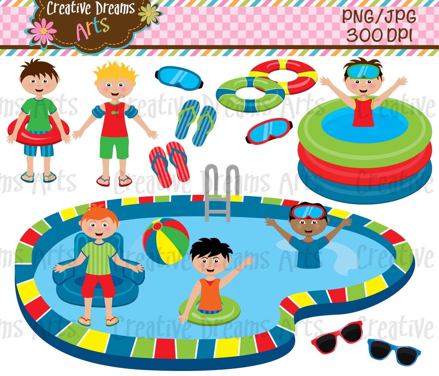 Boys Pool Party Digital Clip Art Instant Download | Etsy