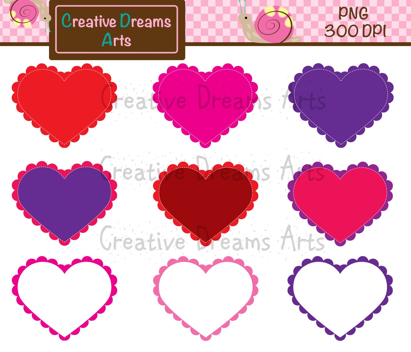 Scalloped Sweethearts Digital Clip Art Instant Download - Etsy
