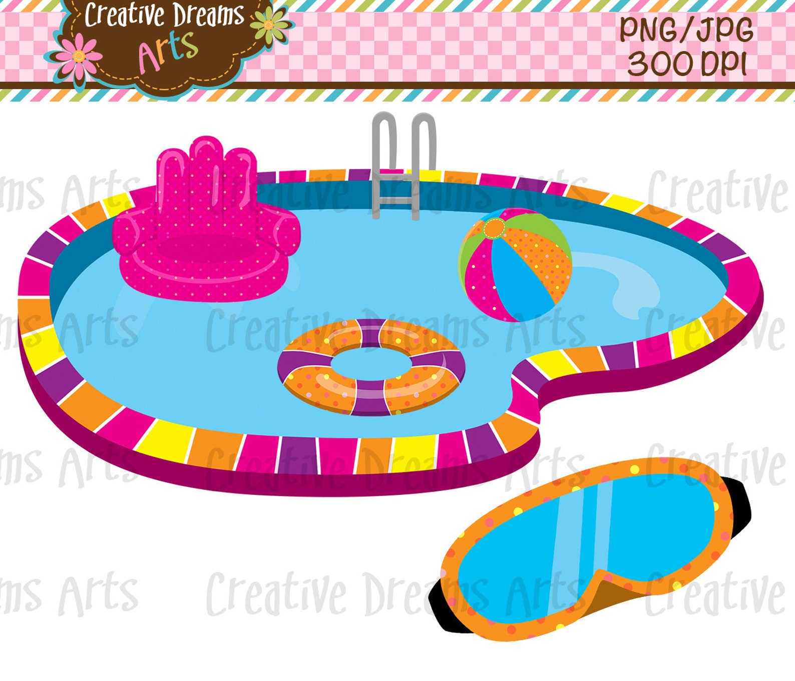 Girls Pool Party Digital Clip Art Instant Download | Etsy