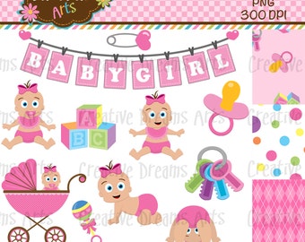 Baby Shower Digital Clip Art, Baby Girl Digital Clip Art, Cute Digital ...