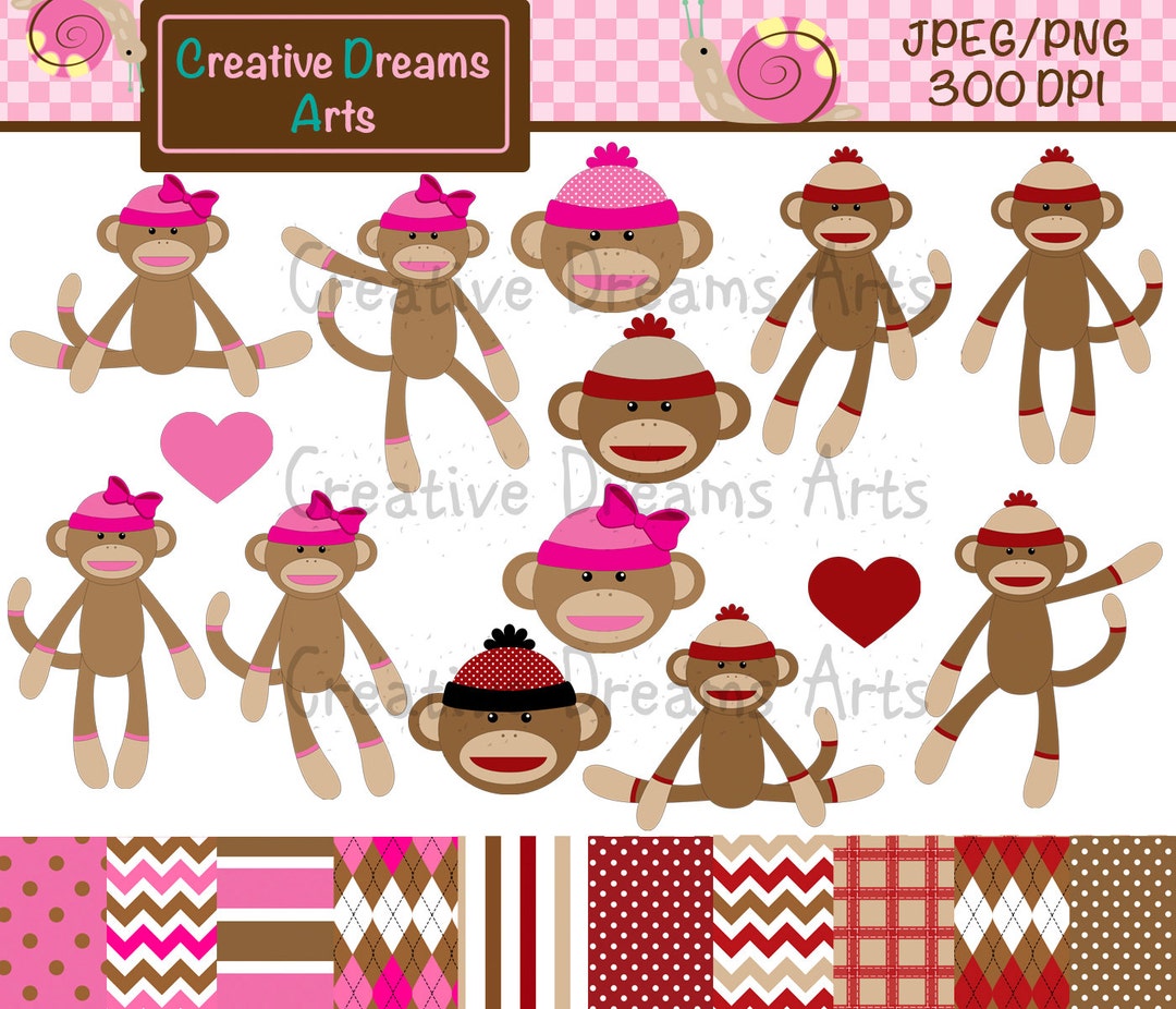 Sock Monkey Digital Clip Art Instant Download - Etsy