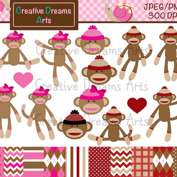 Sock Monkey Clip Art - Etsy