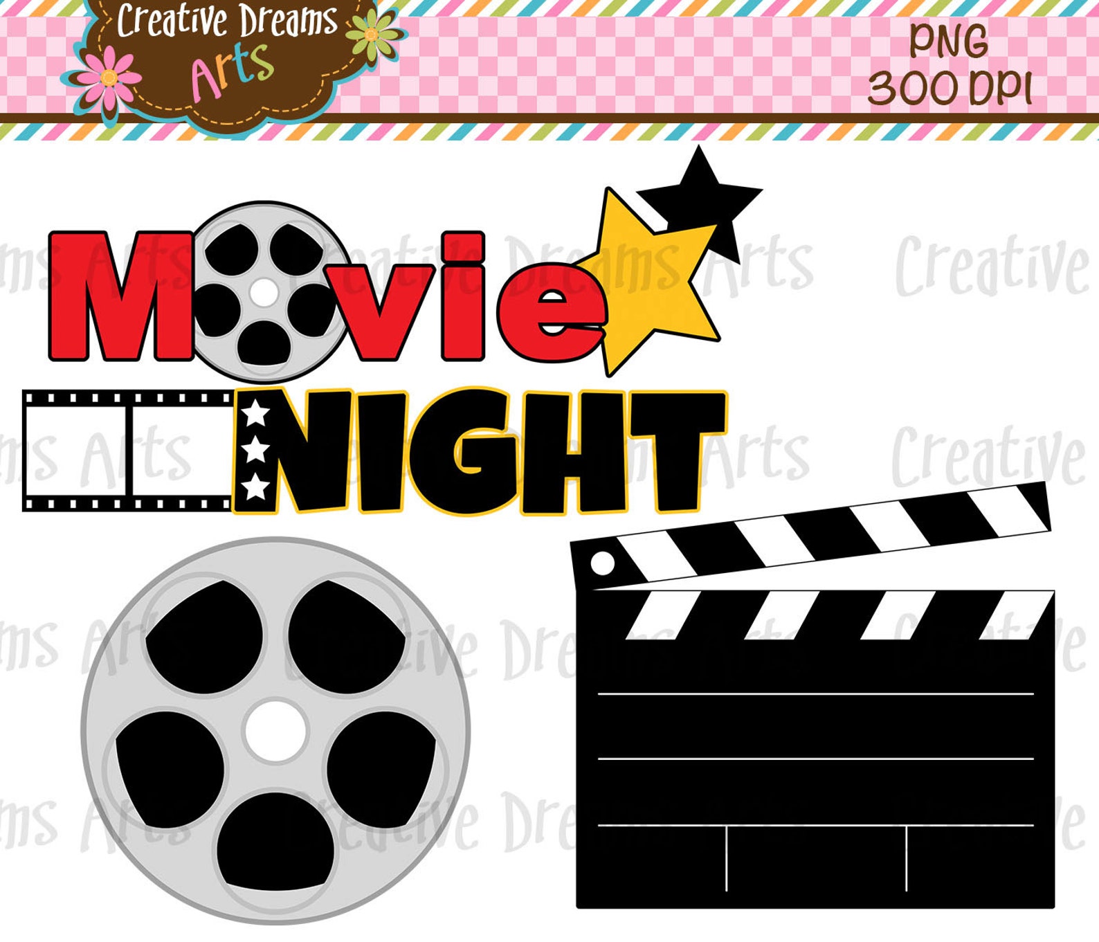 Movie Night Digital Clip Art Instant Download - Etsy
