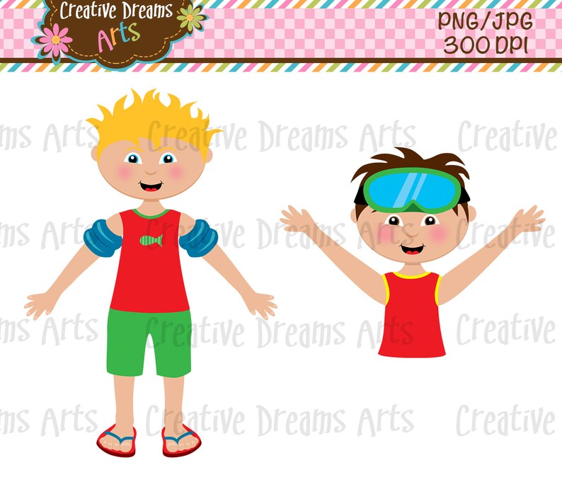 Boys Pool Party Digital Clip Art Instant Download | Etsy