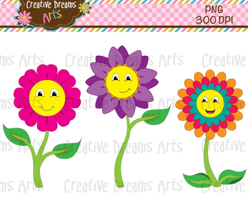 Happy Flowers Digital Clip Art Instant Download - Etsy