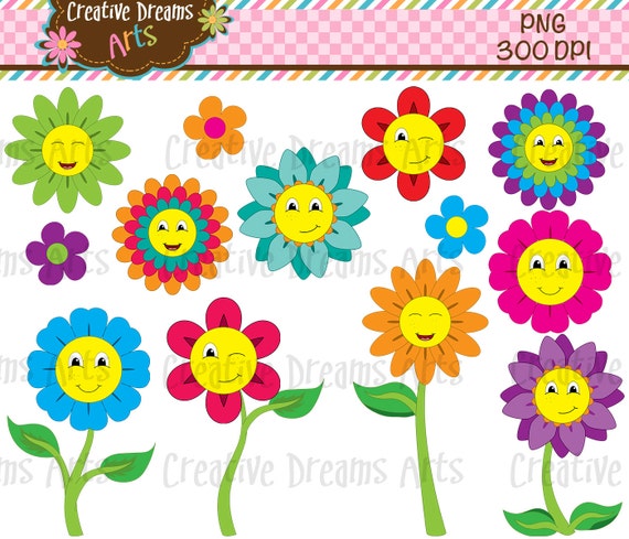 Happy Flowers Digital Clip Art Instant Download | Etsy