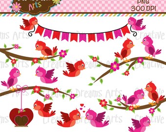 Valentine Love Birds Hand Drawn Digital Clipart - Set of 16 - Instant ...