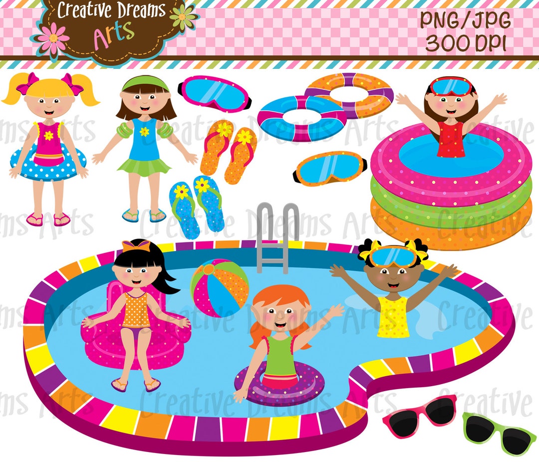 Girls Pool Party Digital Clip Art Instant Download - Etsy
