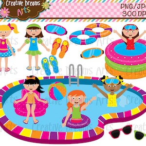 Girls Pool Party Digital Clip Art Instant Download - Etsy