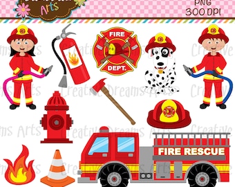 Firefighters Digital Clip Art, Fire Engine Digital Clip Art, Fire Truck ...