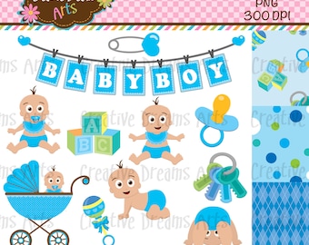 Baby Shower Digital Clip Art, Baby Boy Digital Clip Art, Cute Digital ...