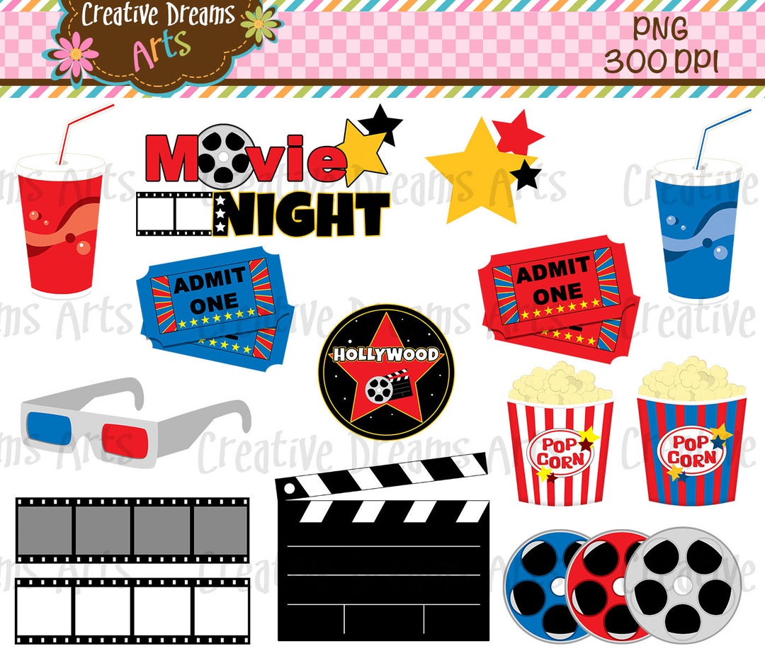 Movie Night Digital Clip Art Instant Download - Etsy