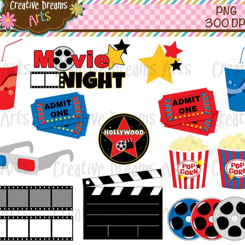 Movie Night Clipart Movie Clip Art Cinema Retro Clipart - Etsy